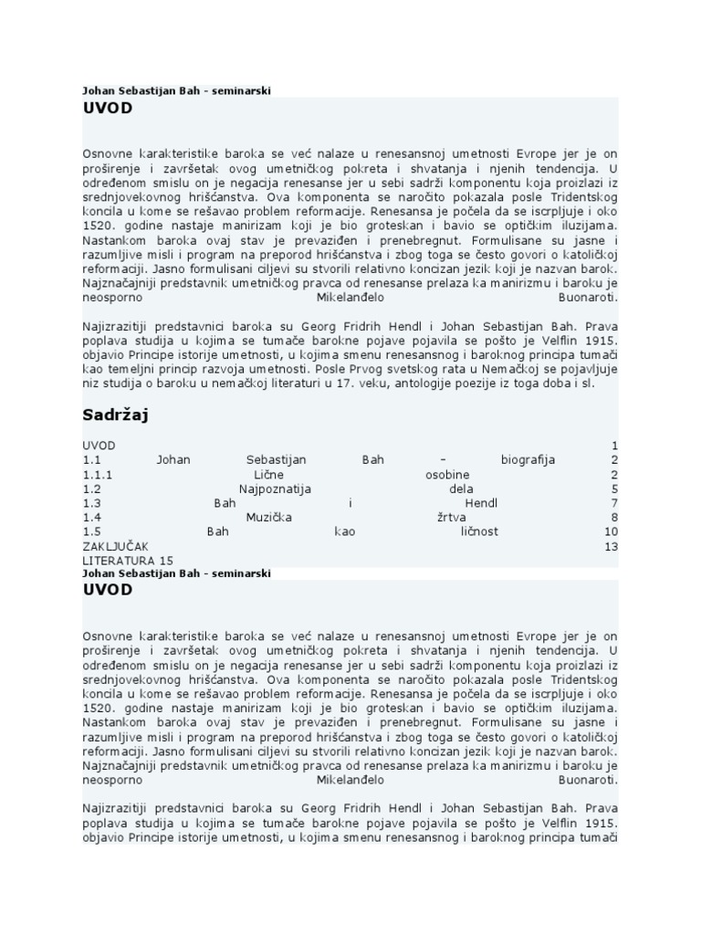 Johan Sebastaijn Bah Seminarski Rad | PDF