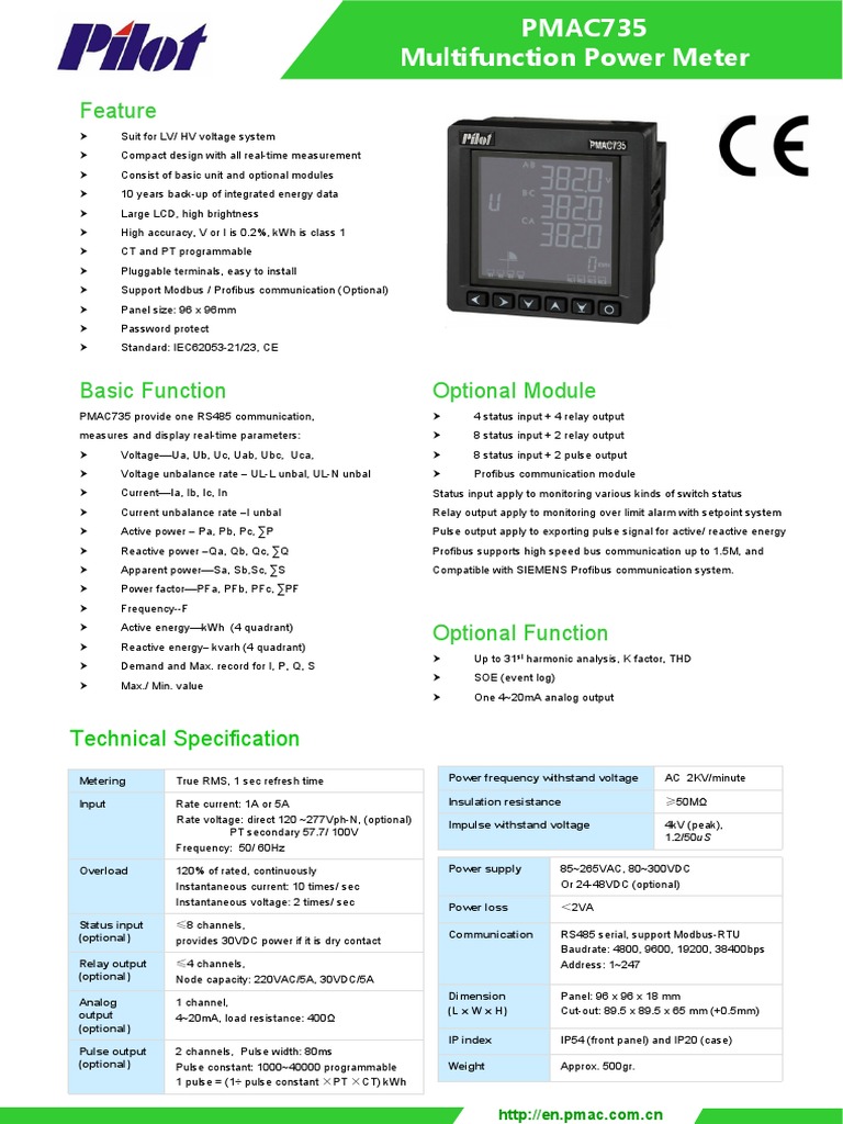 PMAC735 Multifunction Power Meter | PDF | Electronics | Electrical Engineering
