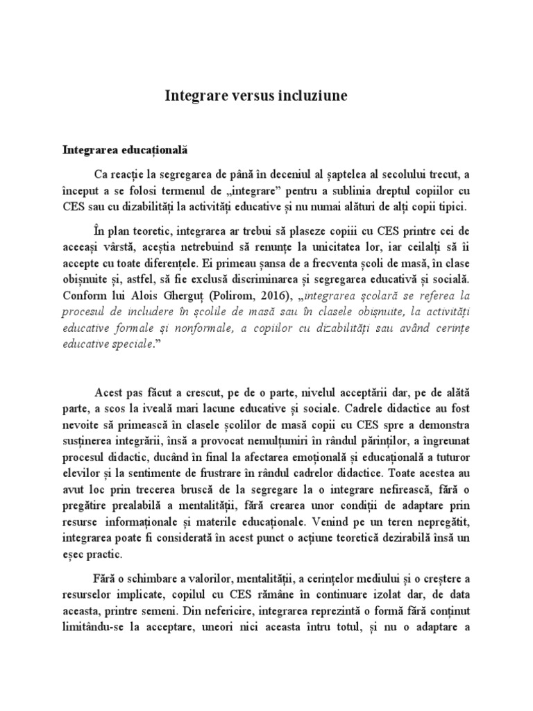 Integrare Versus Incluziune | PDF