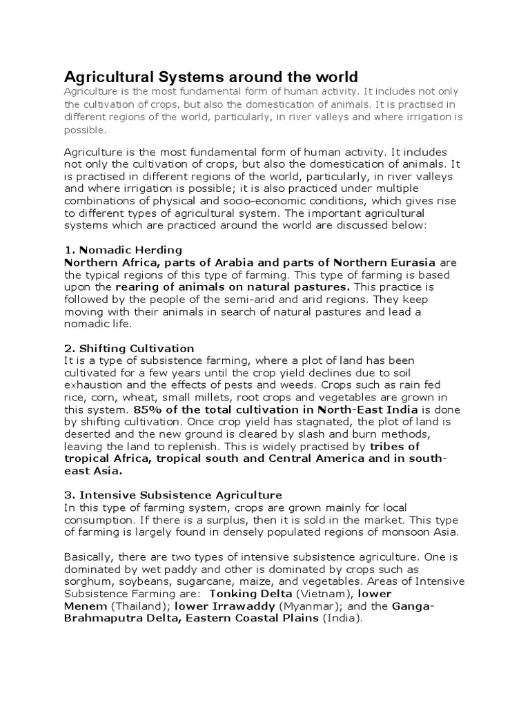 Global Agricultural Systems Overview | PDF | Agriculture | Food And Drink