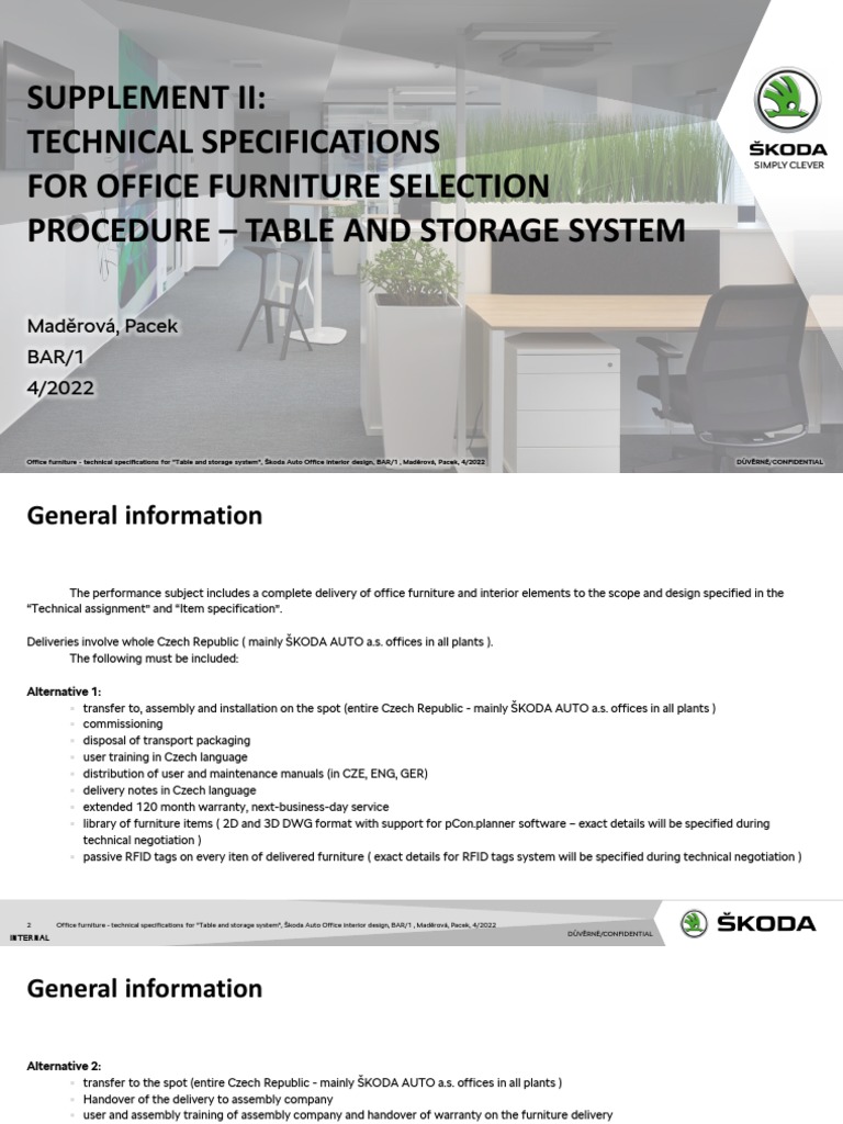 ŠKODA - Technical Specifications For Office Furniture - Supplement II - ENG | PDF | Cabinetry | Desk