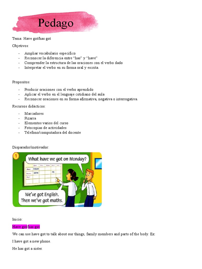 "Have Got/Has Got Lesson Plan" | PDF | Language Arts & Discipline ...
