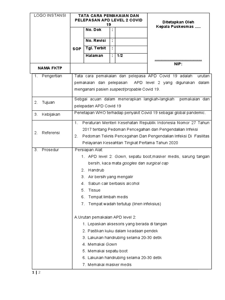 Sop Apd Level 2 | PDF