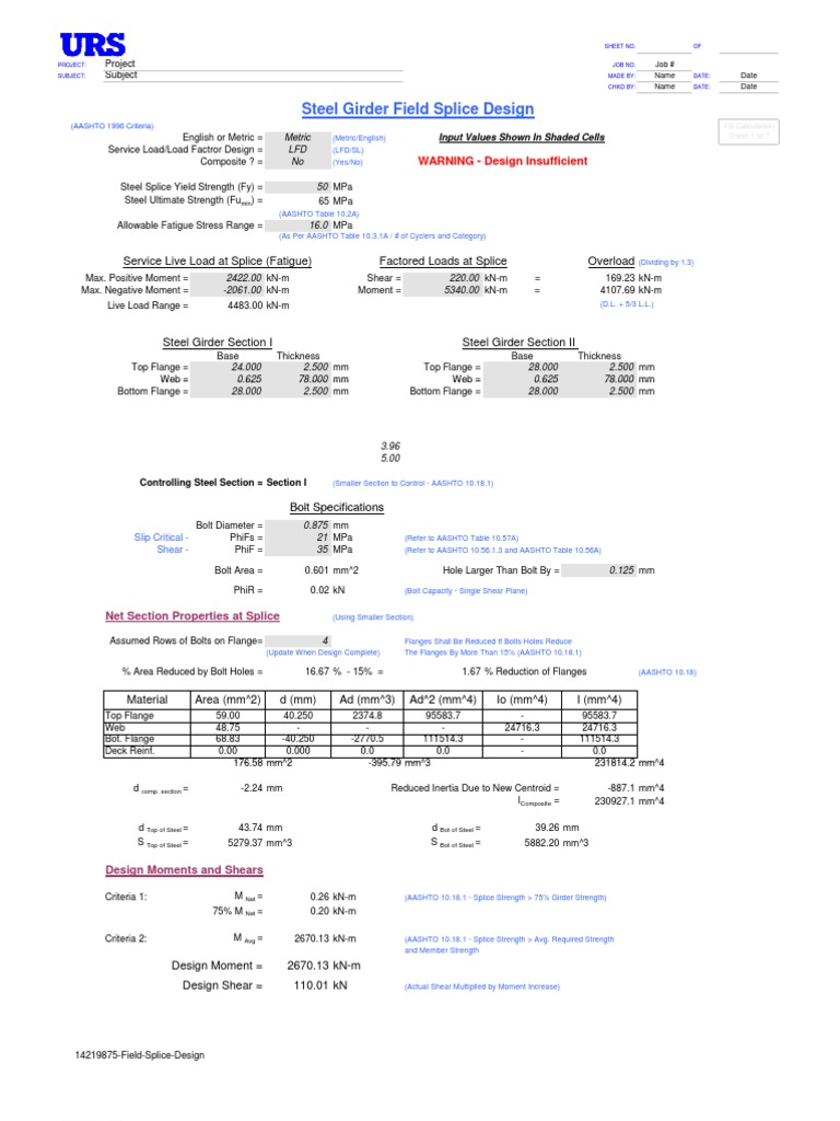 Sample Splice For Plate Girder Design | PDF | Screw | Bending