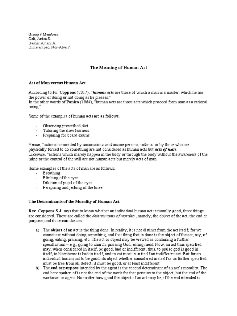 Meaning of Human Act (Ethics and Values) | PDF | Morality | Intention