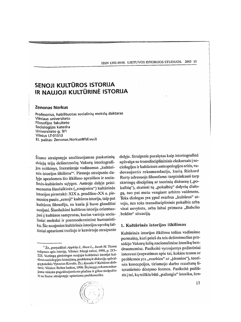 Z.norkus Senoji Kulturos Istorija Ir Naujoji Kulturine Istorija | PDF