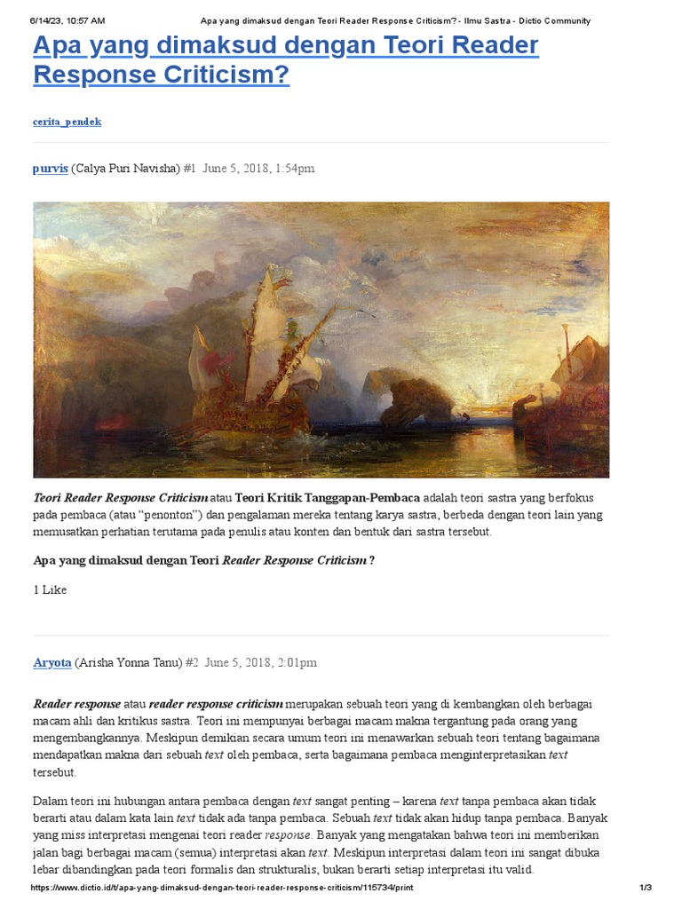 (Untuk Pendahuluan) Apa Yang Dimaksud Dengan Teori Reader Response Criticism | PDF