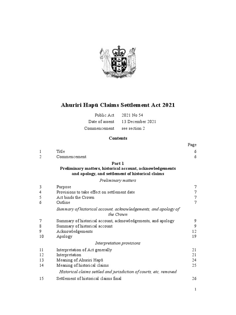 Ahuriri Hapu Claims Settlement Act 2021 | Download Free PDF | Treaty ...
