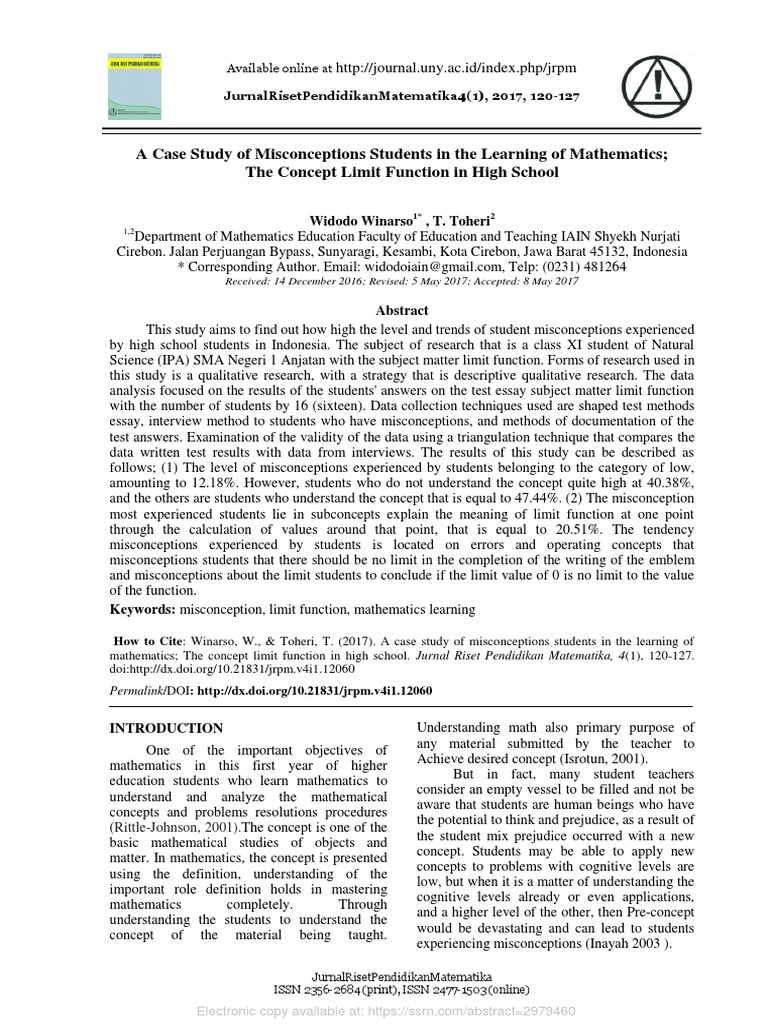 A Case Study of Misconceptions Students in The Learning of Mathematics The Concept Limit ...