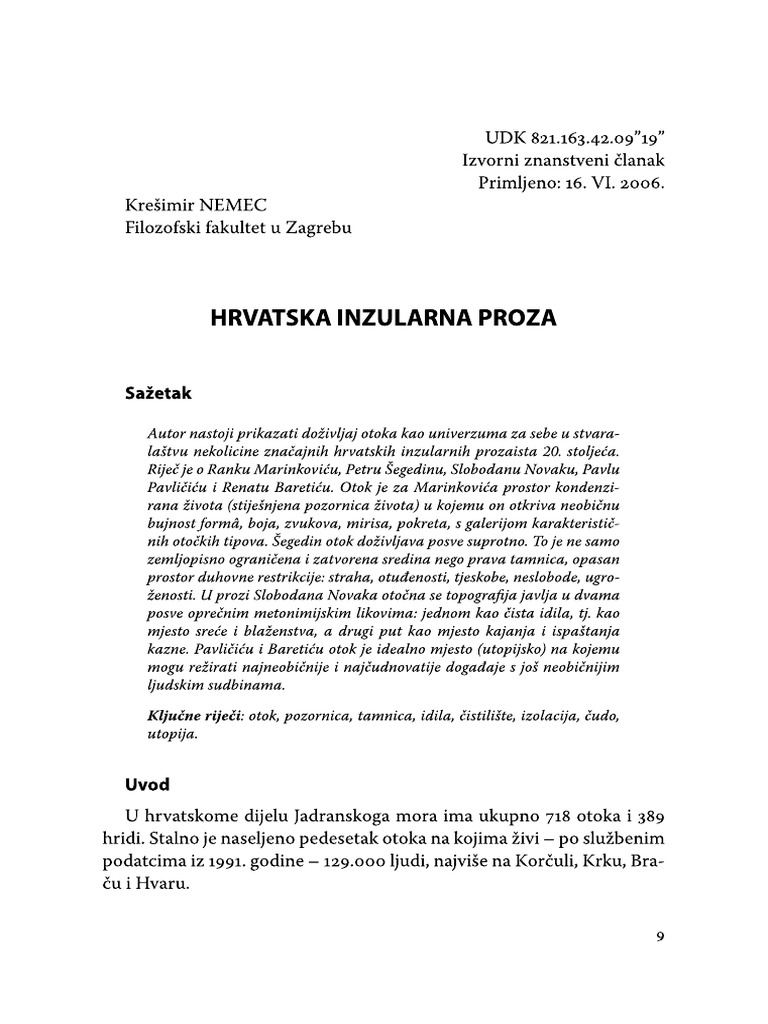 Krešimir Nemec: Hrvatska Inzularna Proza | PDF