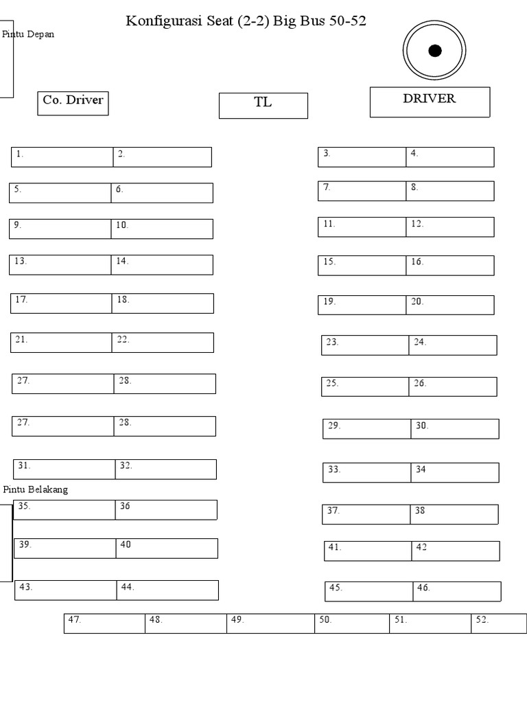 Konfigurasi Seat Big Bus (50-52 Seat) | PDF