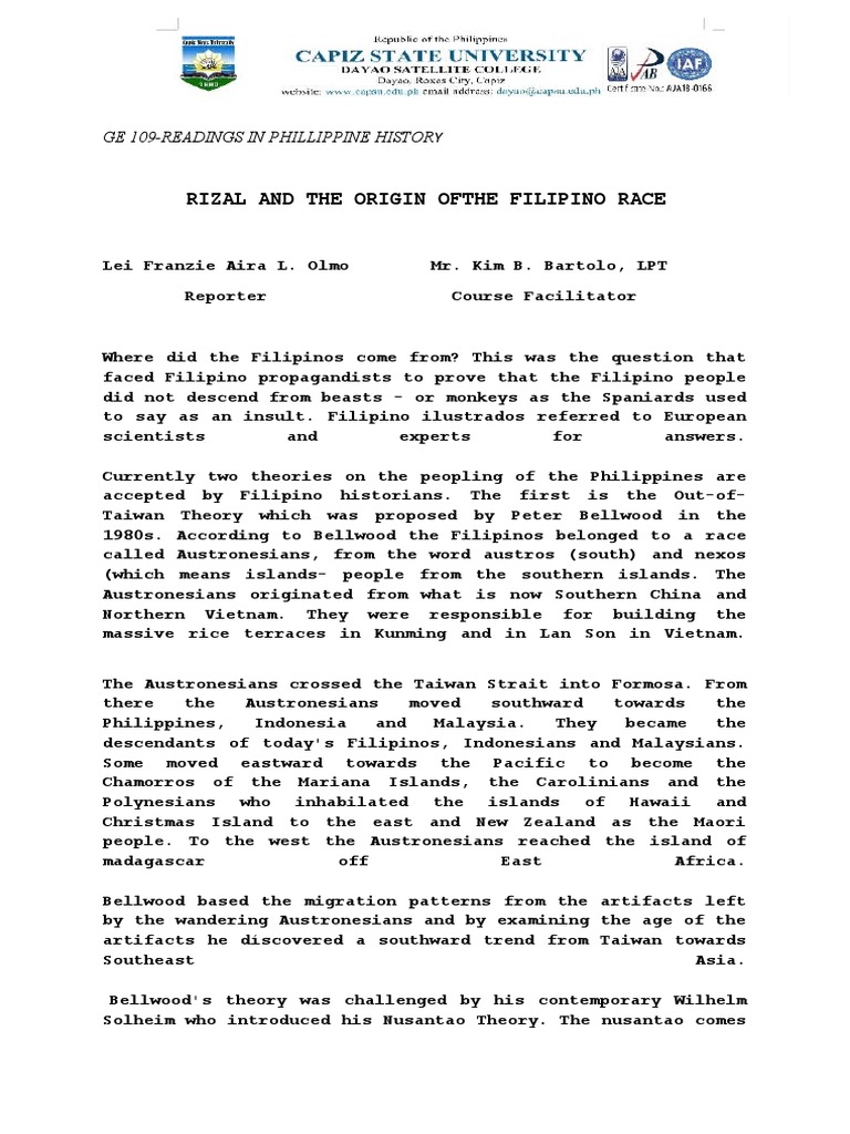 Rizal and The Origin of Filipino Race | Download Free PDF | Philippines ...