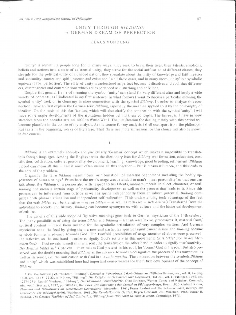 Unity Through Bildung A German Dream of Perfection in Modernity | PDF