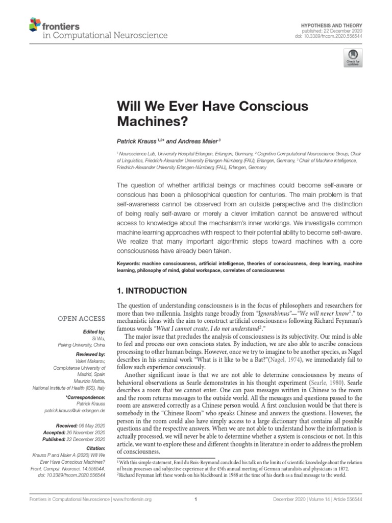 Frontiers in Computational Neuroscience | PDF | Consciousness | Machine ...