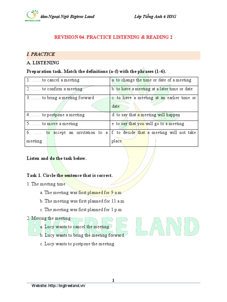Lesson 4. Revision 04. Practice Listening & Reading 2 | PDF