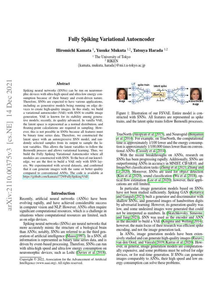 Fully Spiking Variational Autoencoder: Hiromichi Kamata, Yusuke Mukuta, Tatsuya Harada | PDF ...