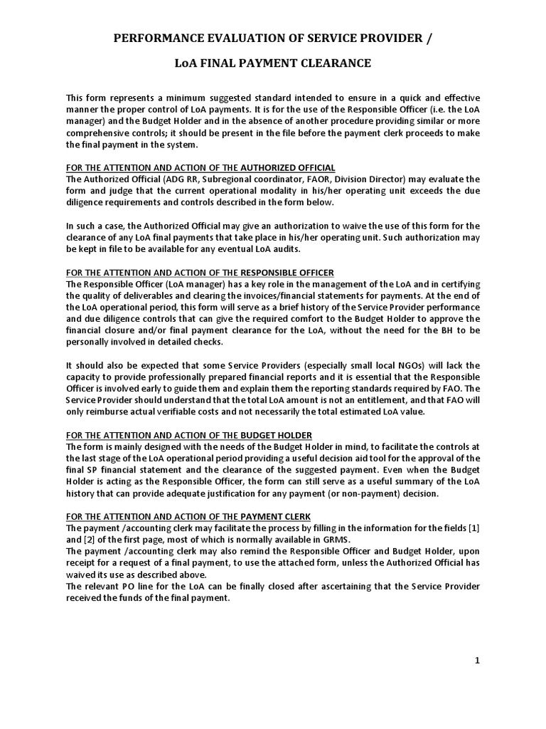 Service Provider Performance Evaluation Form | PDF | Evaluation | Business