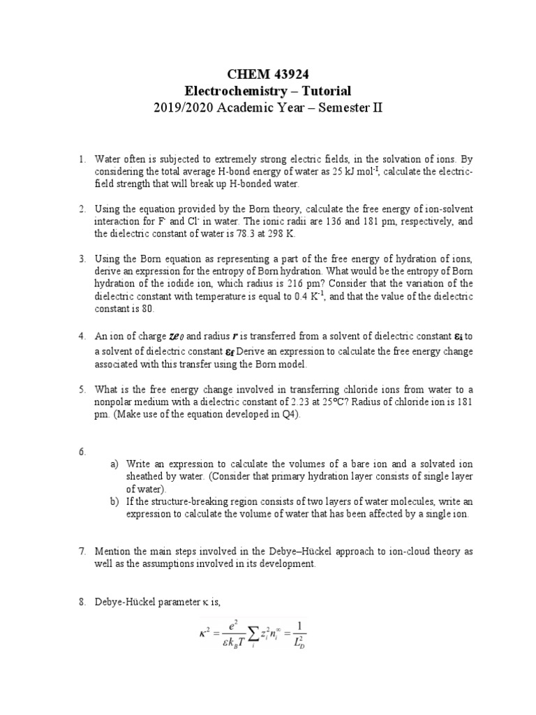 Electrochemistry Tutorial Pdf Solvation Electrochemistry