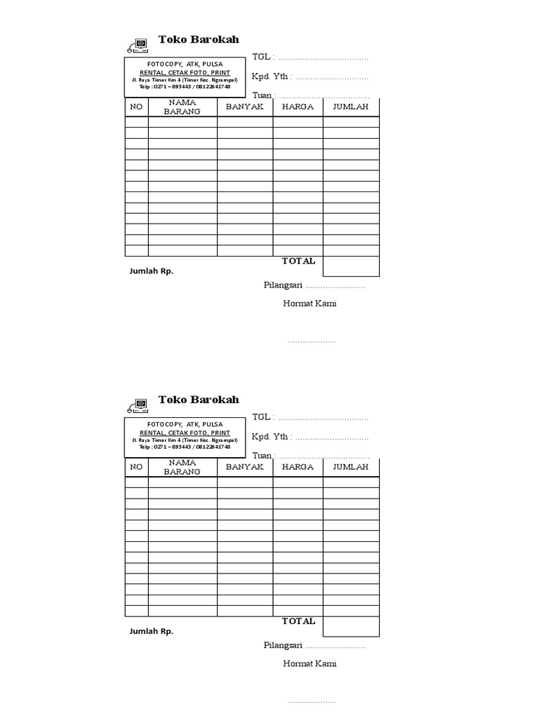 Nota Toko Barokah Fotocopy dan ATK | PDF | Griya & Taman