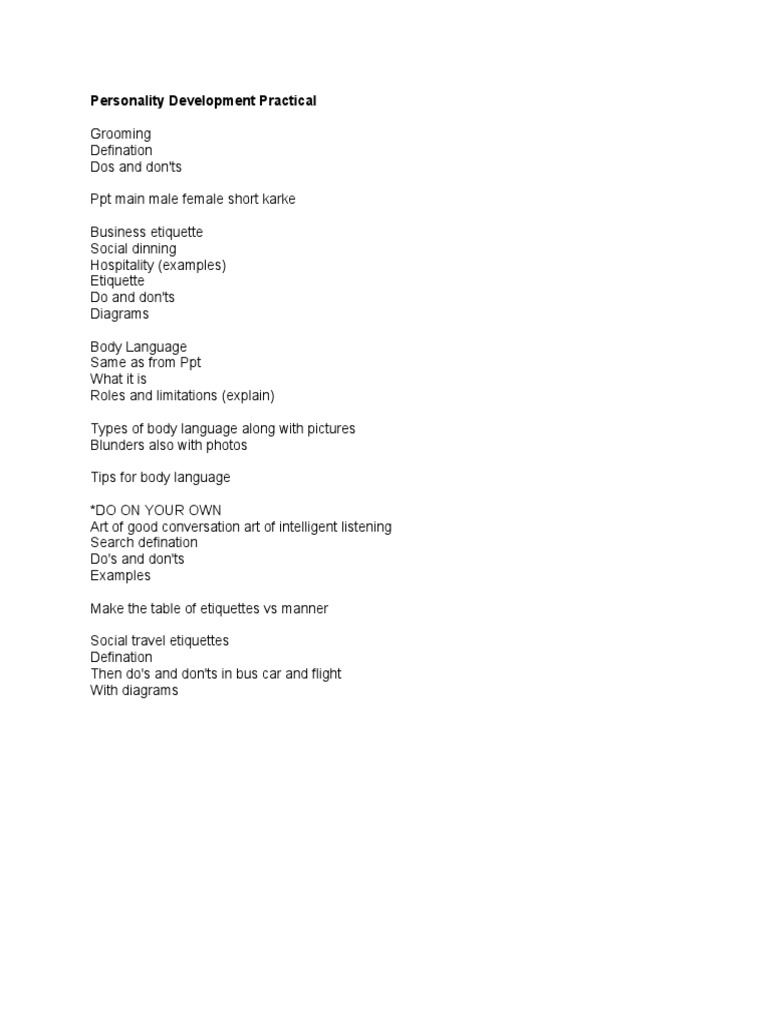 Personality Development Practical | PDF