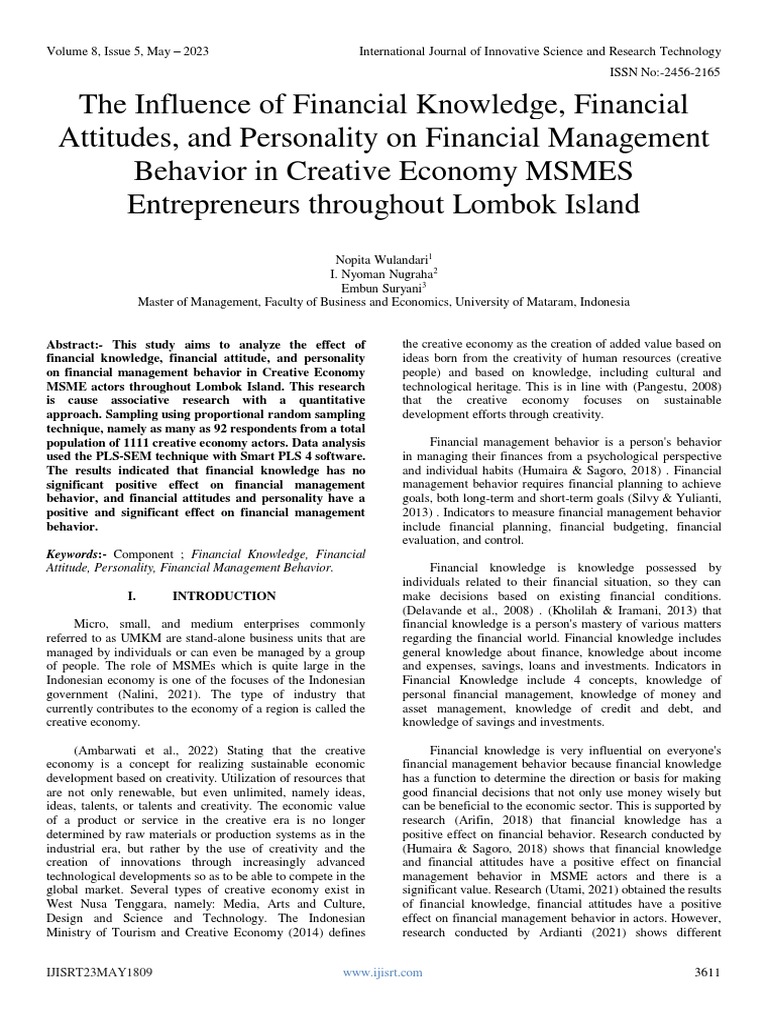 The Influence of Financial Knowledge, Financial Attitudes, and Personality On Financial ...