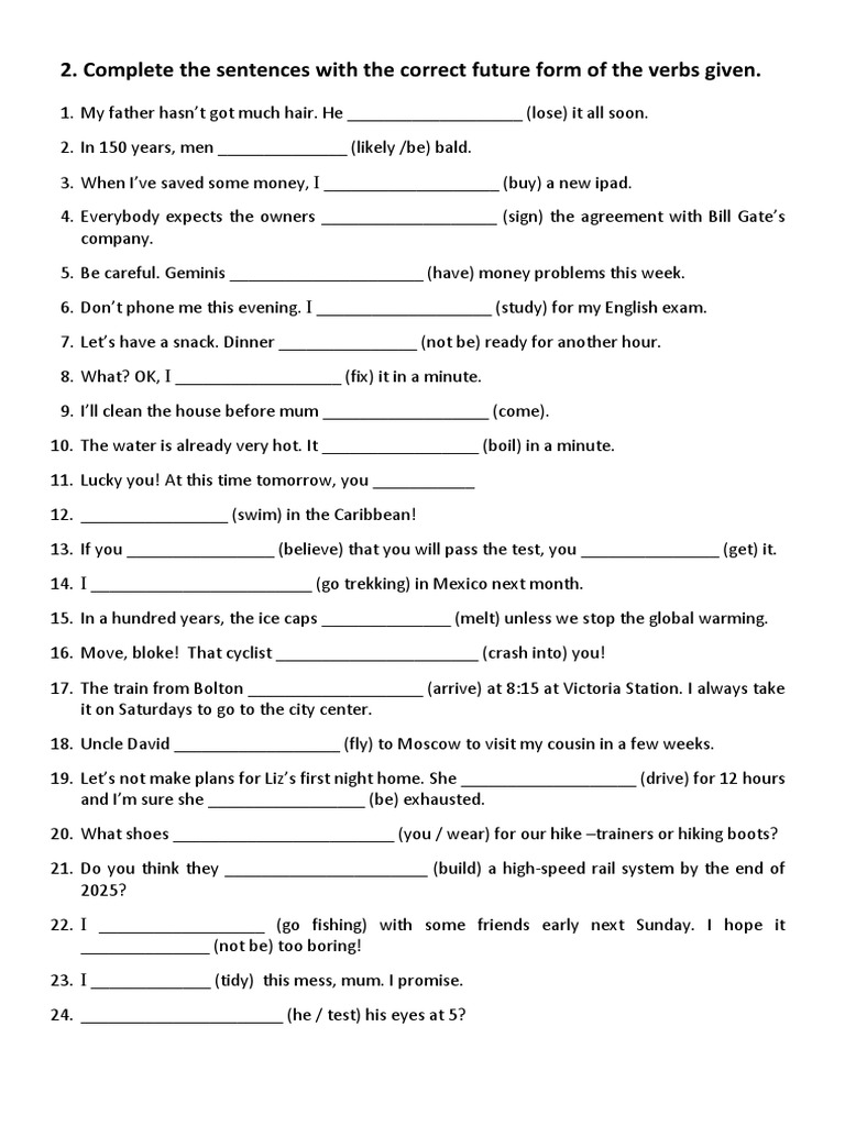 2 Future Tenses Worksheet - Removed | PDF