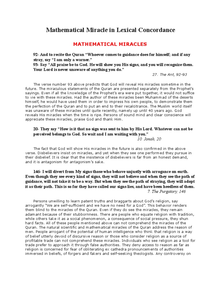 Mathematical Miracle in Lexical Concordance | Download Free PDF | Surah ...