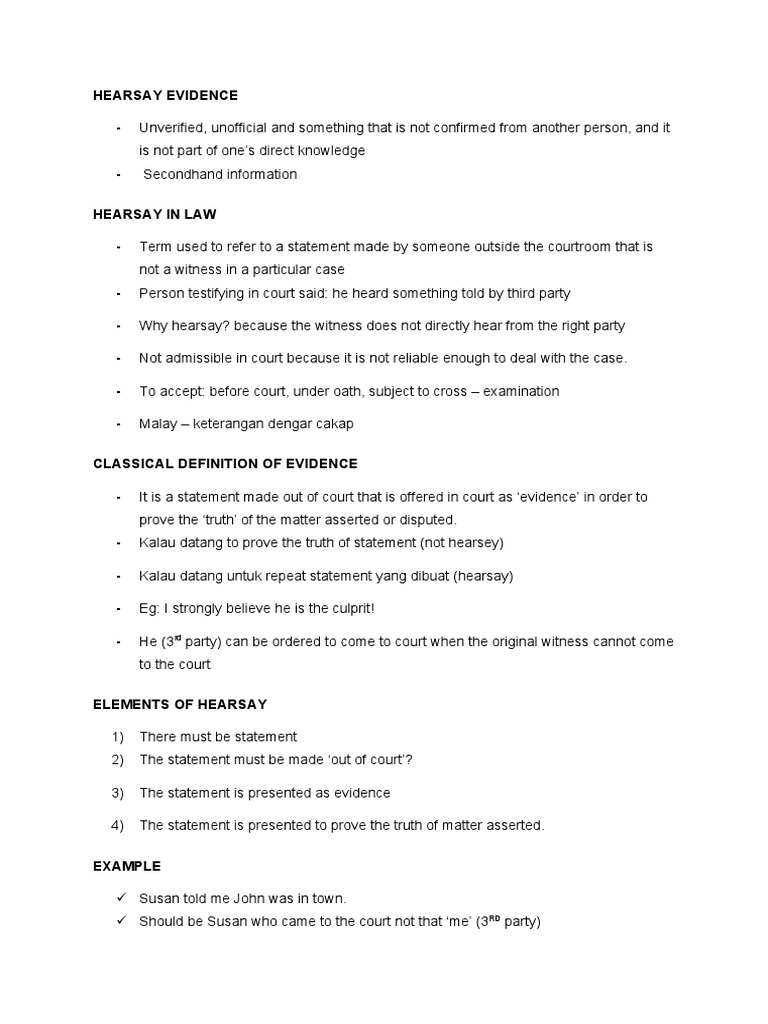 Hearsay Evidence Pdf Hearsay Witness