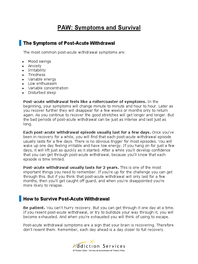 Post Acute Withdrawal Handouts | PDF | Relaxation (Psychology) | Memory