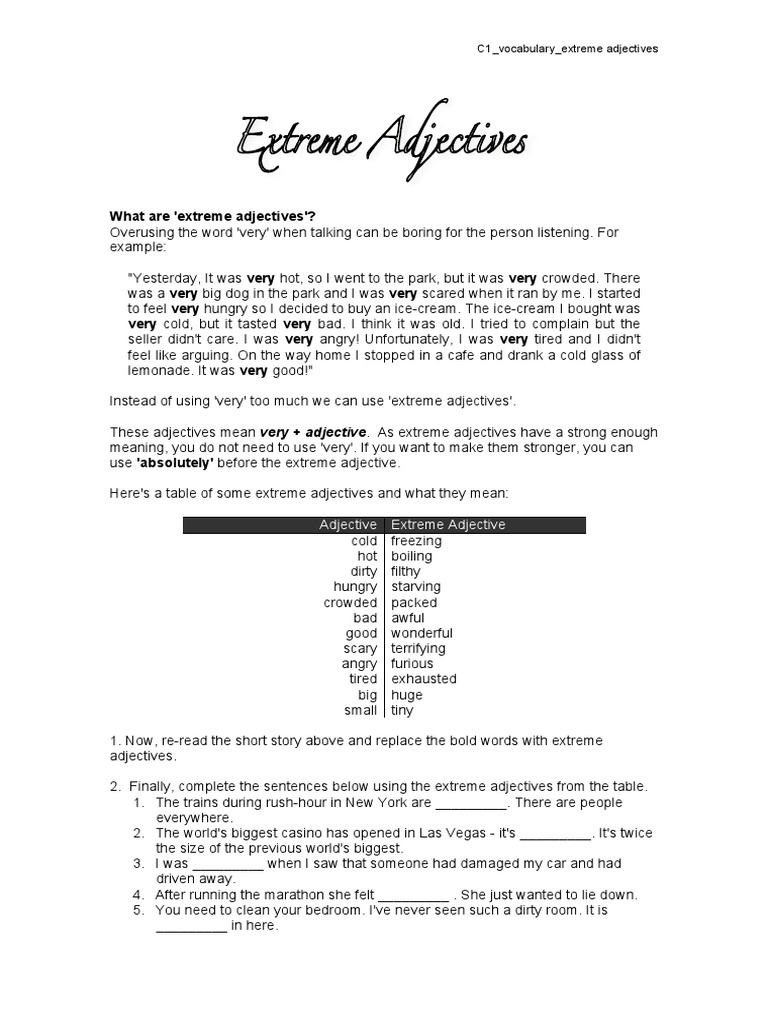 Extreme Adjectives for C1 Learners | PDF