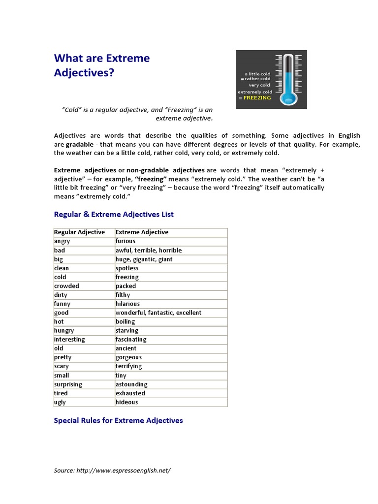 Extreme Adjectives Explained | PDF | Adjective | Adverb