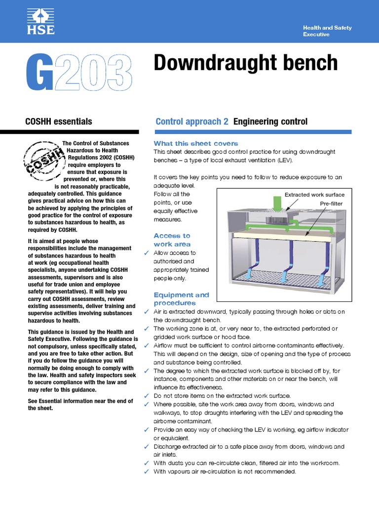 G203 Downdraught Bench | PDF | Occupational Safety And Health | Working ...