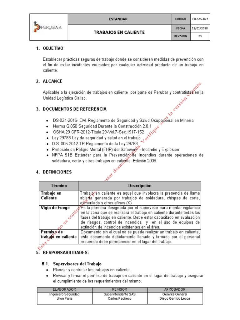 ED-SAS-027 Estandar de Trabajos en Caliente - Rev.01 | PDF | Soldadura ...