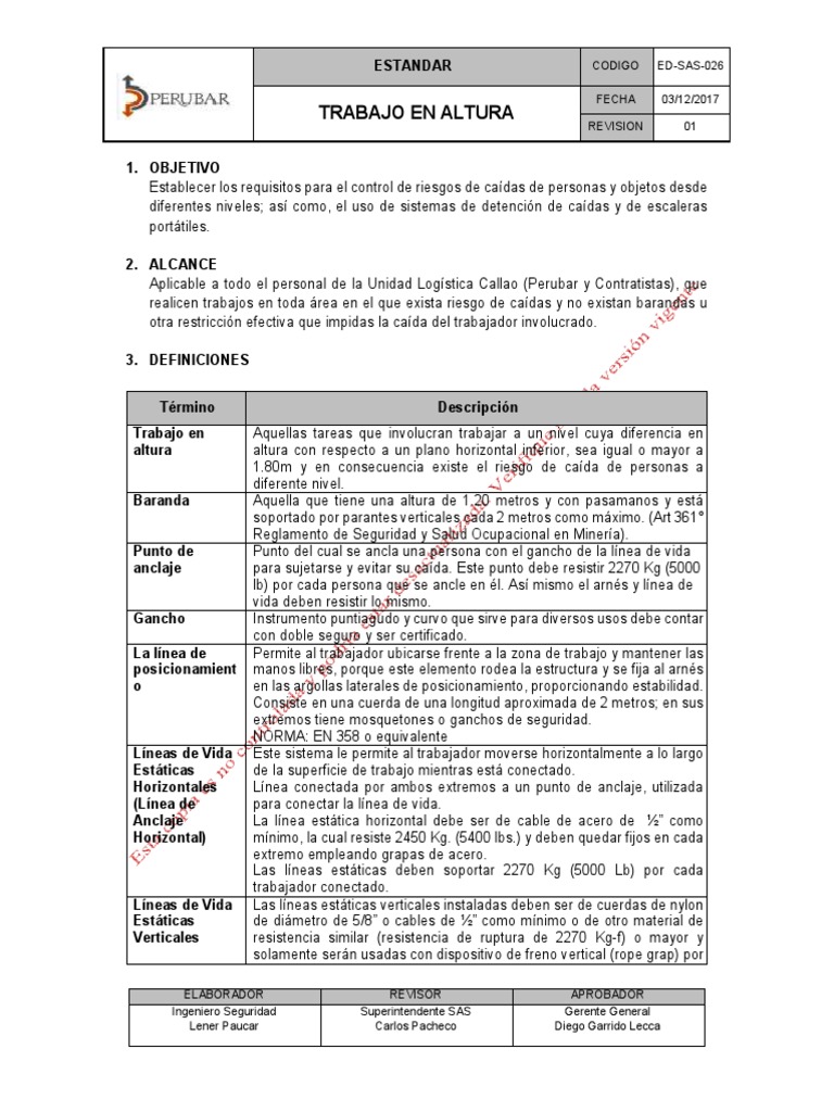 ED-SAS-026 Estandar de Trabajos en Altura - Rev.01 | PDF | Escalera | Andamio