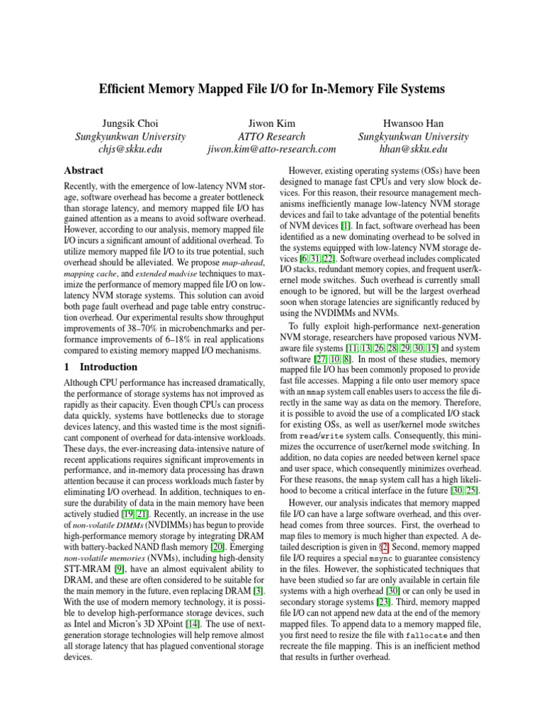 Efficient Memory Mapped File IO For In-Memory File Systems | PDF | Networking | Internet & Web