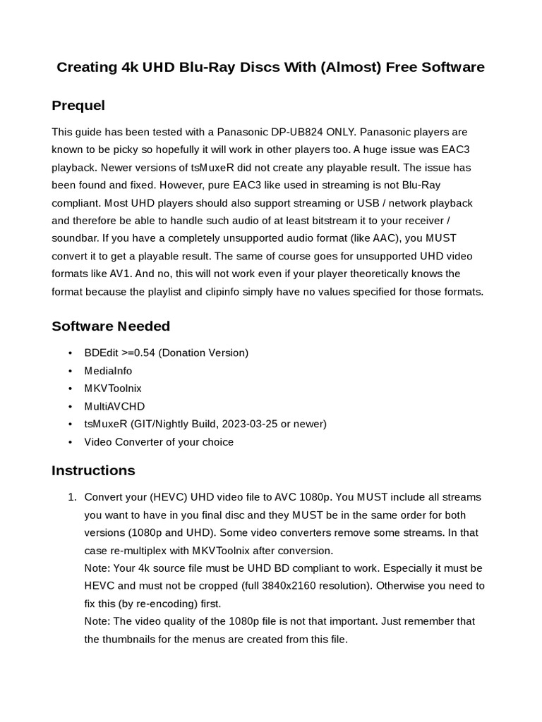 Creating 4k UHD Blu-Ray Discs With (Almost) Free Software | PDF | Blu Ray | Film And Video ...