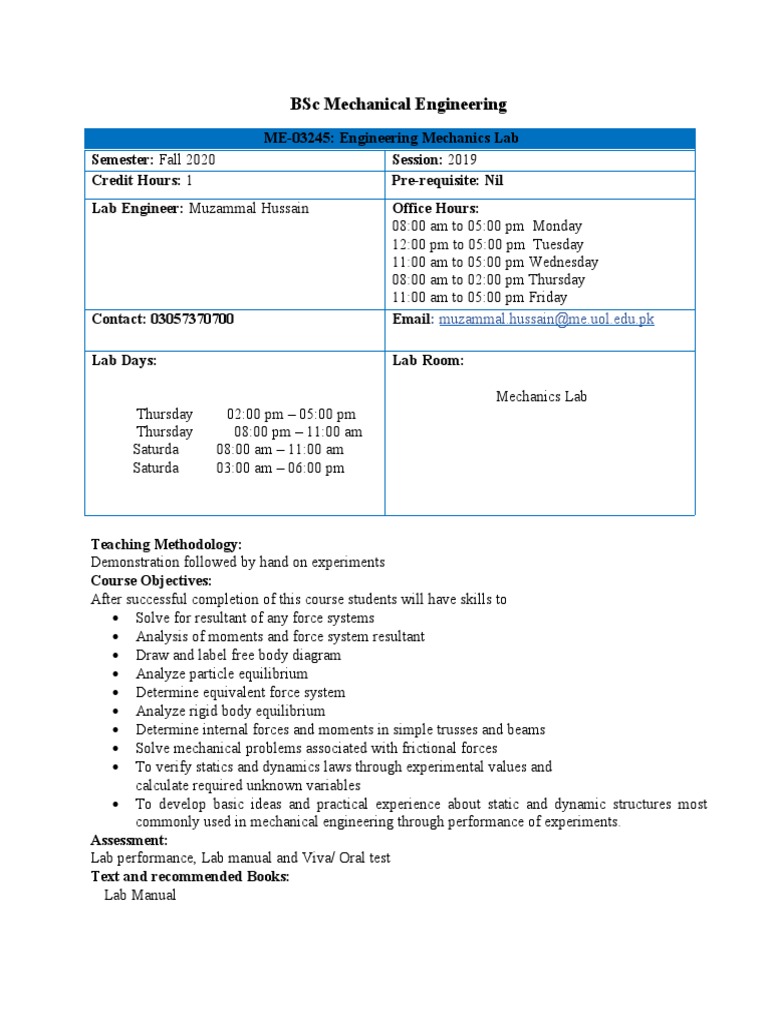 Engineering Mechanics Lab Guide | PDF | Force | Mechanics