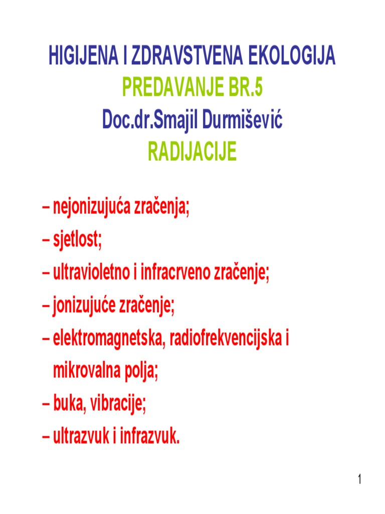 Higijena, Predavanje br.5, Radijacija (I) | PDF