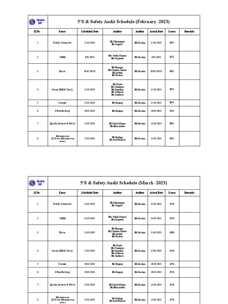 5S Monthly Schedule | PDF | Corporate Jargon | Information Technology Management