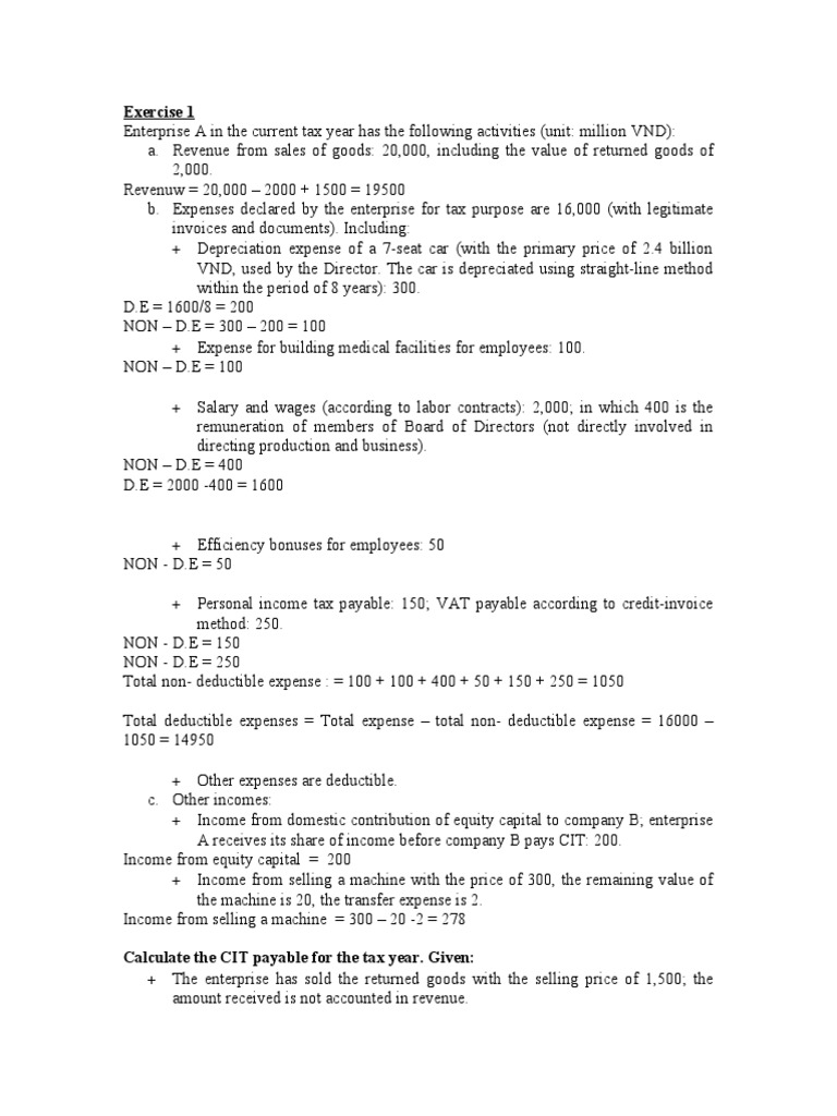 Cit Excercises | Download Free PDF | Expense | Taxes