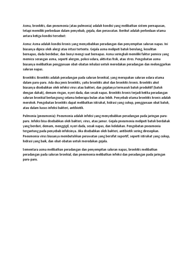Asma, Bronkitis, Dan Pneumonia | PDF