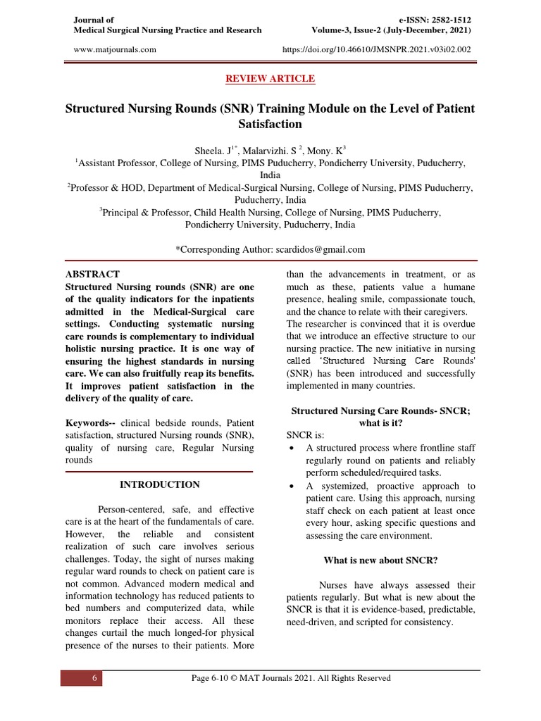 Structured Nursing Rounds (SNR) Training Module On The Level of Patient ...