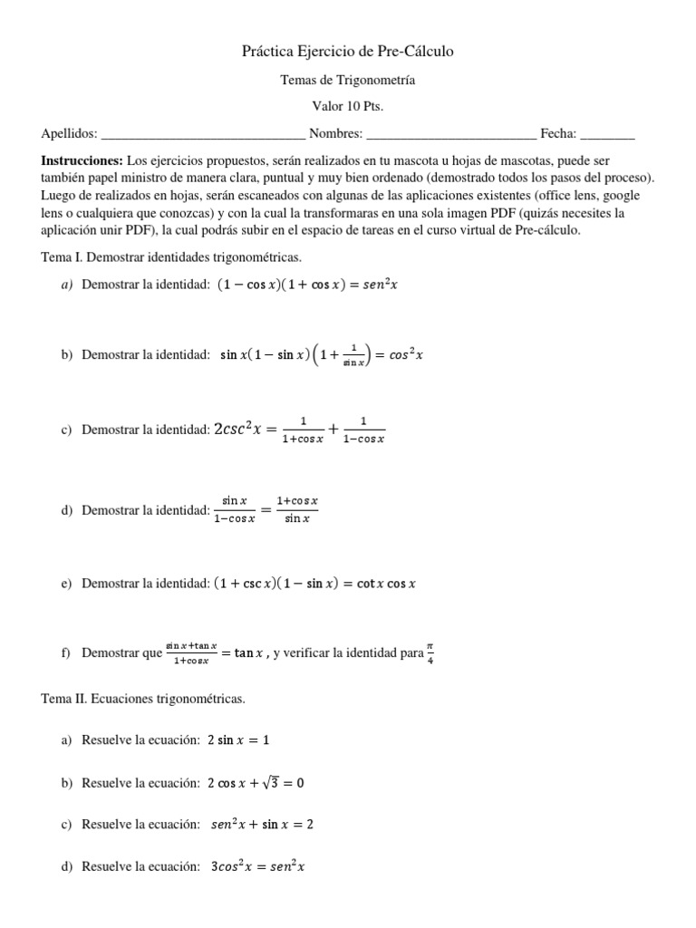 Ejercicios de Trigonometría en Pre-Cálculo | PDF | Arte | Informática