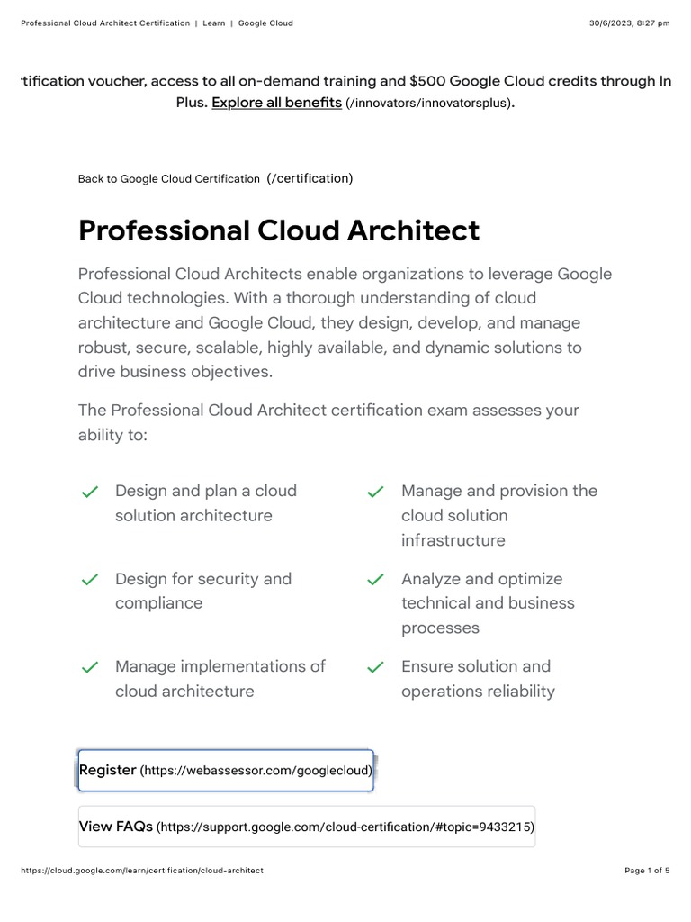 Professional Cloud Architect Certification - Learn - Google Cloud | PDF | Cloud Computing ...