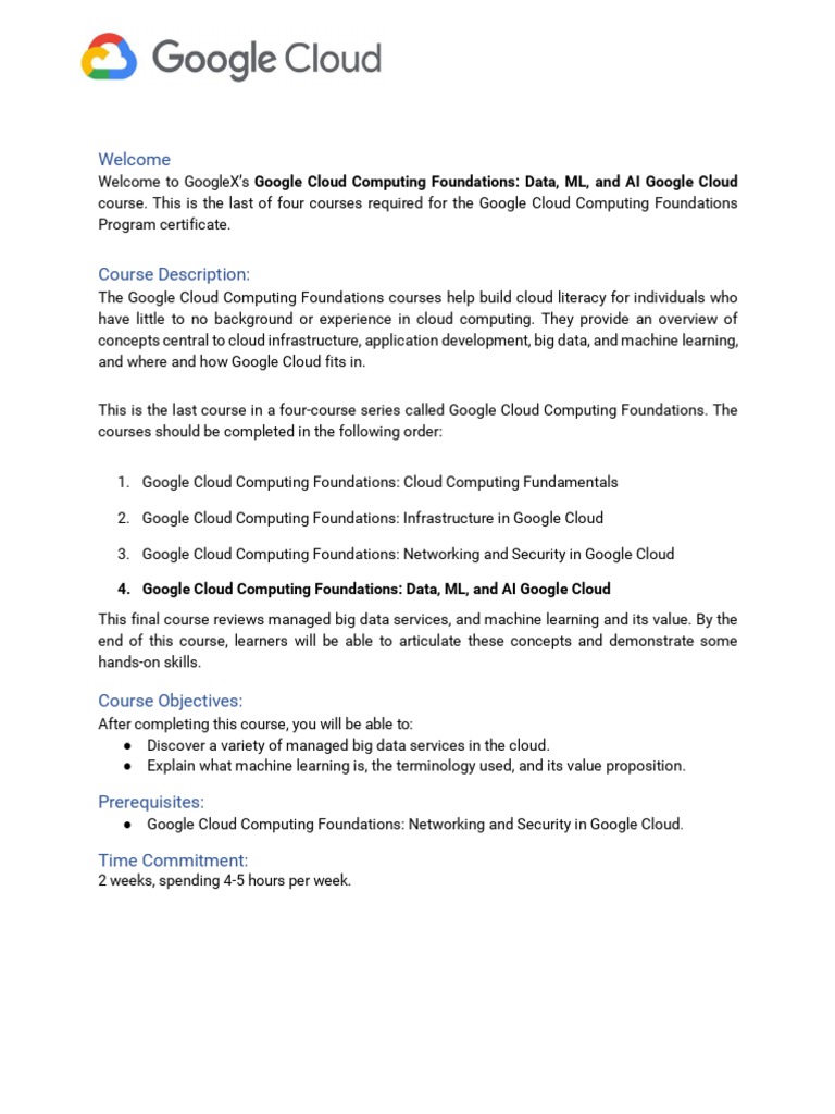 Google Cloud Computing Foundations Data ML and AI Google Cloud GoogleX | PDF | Cloud Computing ...