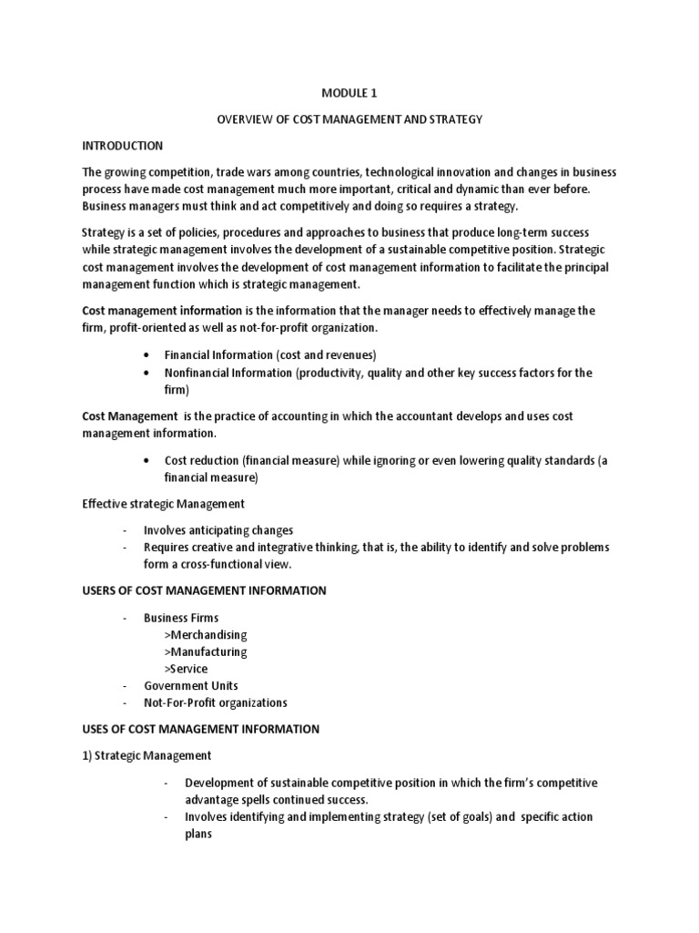 STRATEGIC COST MANAGEMENT Module 1 | PDF | Strategic Management | Cost ...
