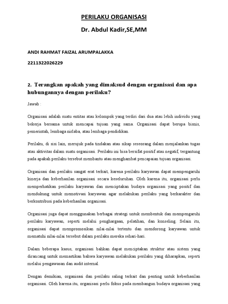 PERILAKU ORGANISASI-Andi Rahmat Faizal; A | PDF