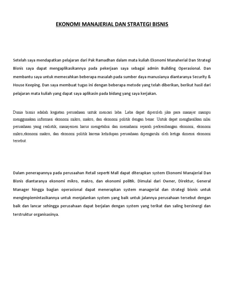Ekonomi Manajerial Dan Strategi Bisnis | PDF | Bisnis