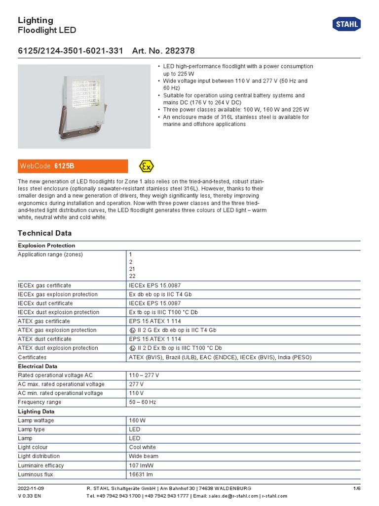 Ex Single Data Sheet Floodlight Led 6125 2124 3501 6021 331 282378 en ...