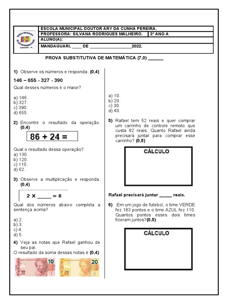 Prova Sub de Matemática 16-11 | PDF